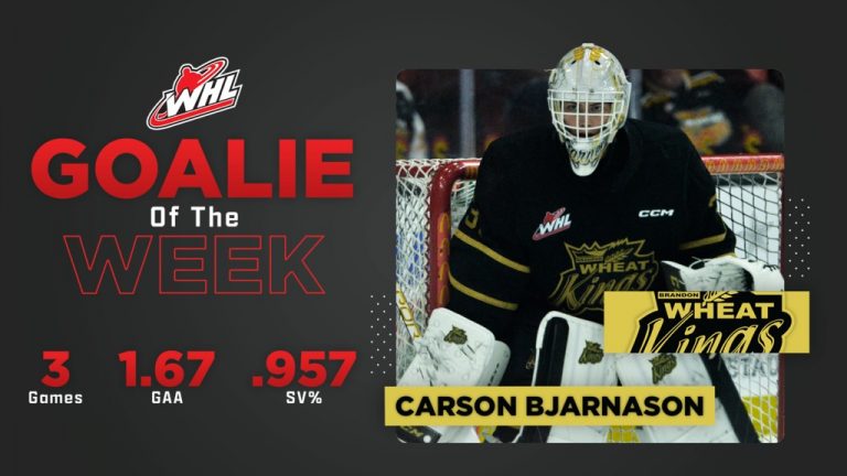Carberry’s Carson Bjarnason named WHL Goaltender of the Week